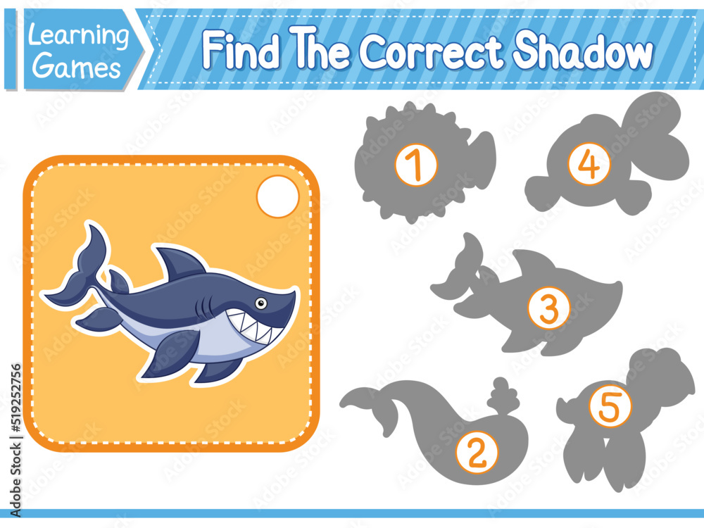 Find The Correct Shadow Find And Match The Correct Shadow Of Shark ...