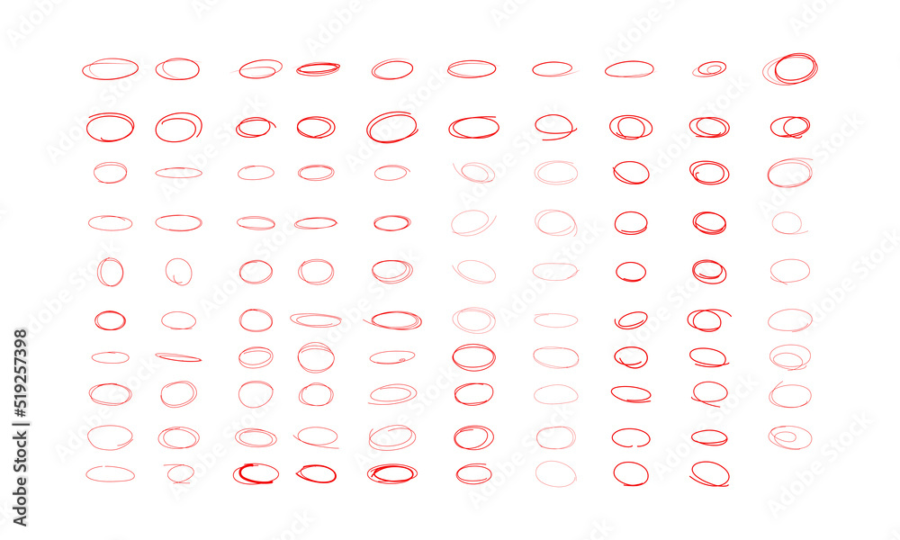Red oval scribble highlighter. Red hand drawn marker elements, blank ...