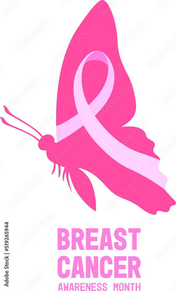 Pink ribbon design with butterfly symbol. Breast cancer awareness month ...