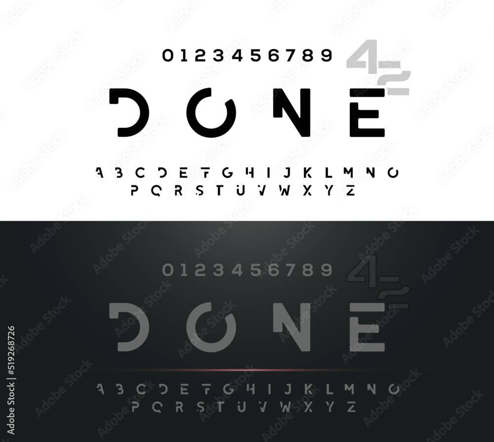 DONE Sports minimal tech font letter set. Luxury vector typeface for ...