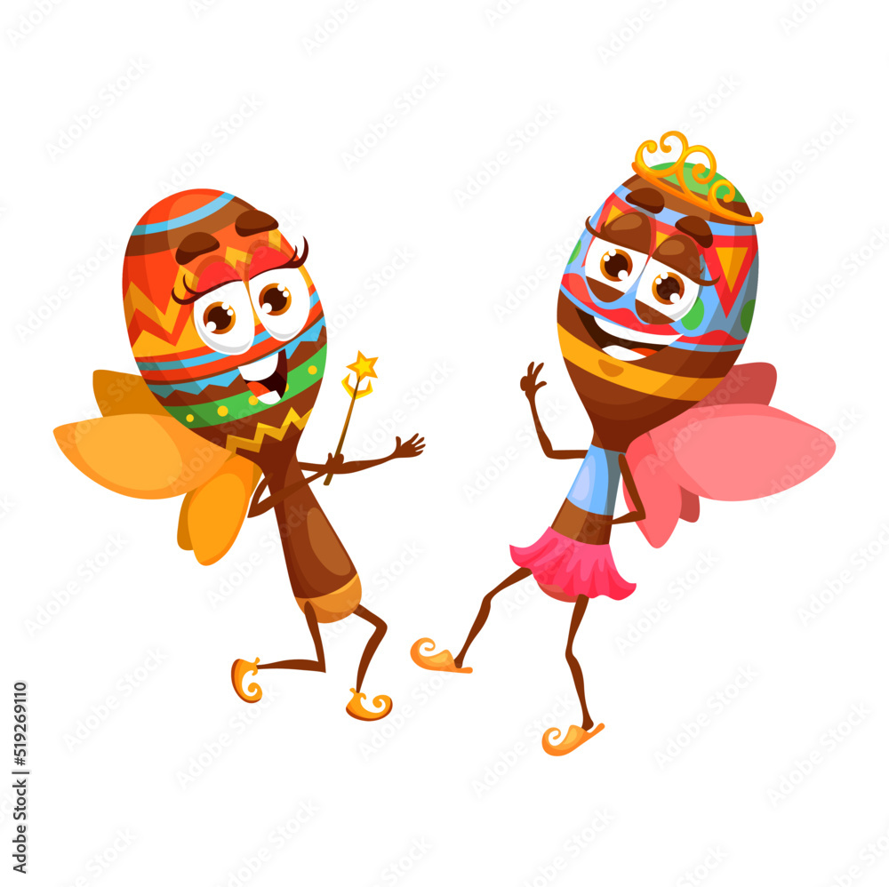 Cartoon maracas fairy characters, isolated vector mexican musical ...