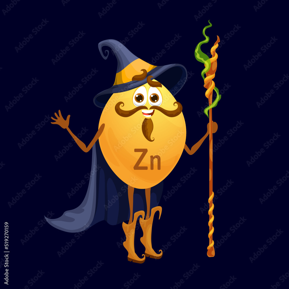 Cartoon happy zinc and zincum micronutrient mage character. Isolated ...