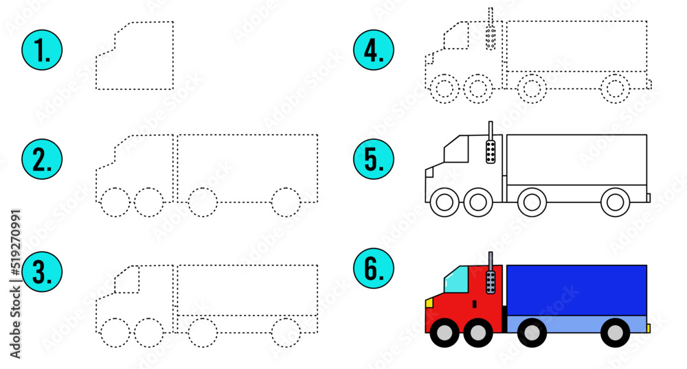 Coloring Page Outline and drawing tutorial. How to draw a car. Truck to ...