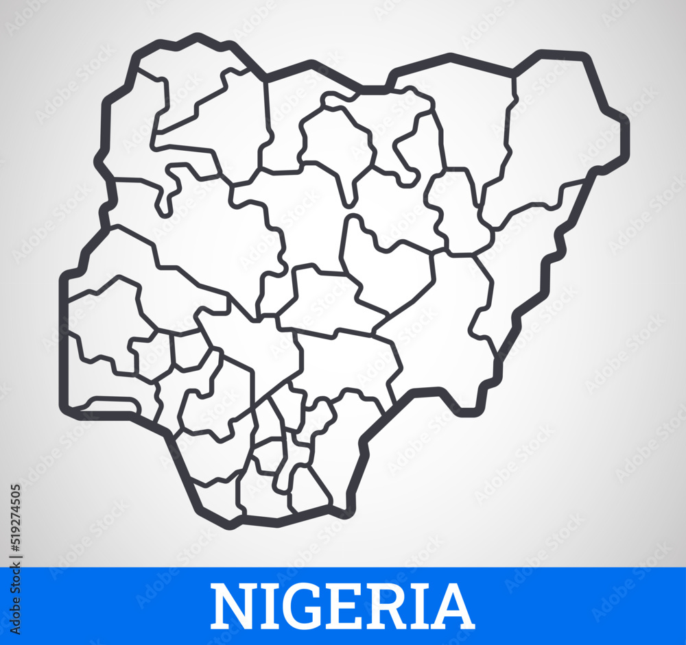 Simple outline map of Nigeria with regions. Vector graphic illustration ...