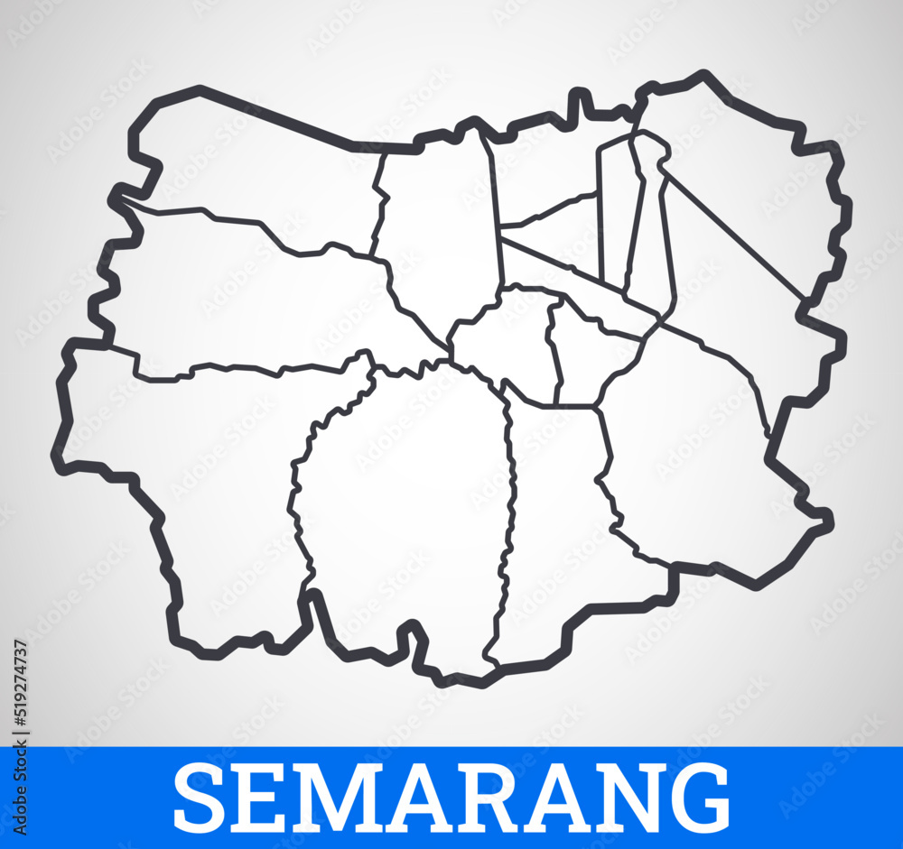 Simple outline map of Semarang, Central Java, Indonesia. Vector graphic ...