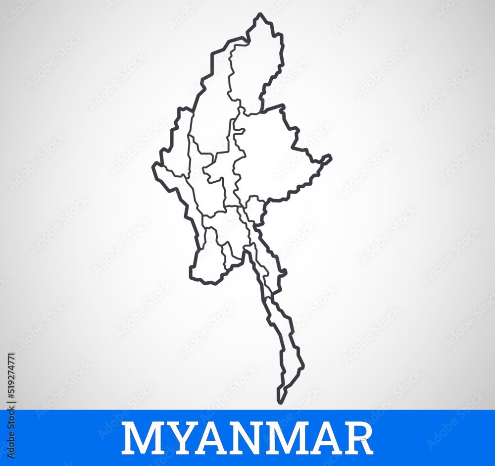 Vetor de Simple outline map of Myanmar. Vector graphic illustration. do ...