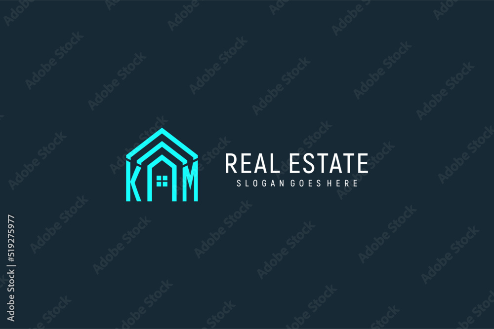 Initial letter KM roof logo real estate with creative and modern logo ...