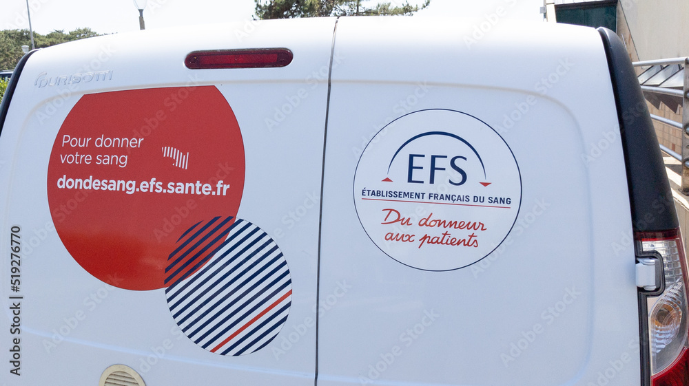 EFS etablissement francais du sang sign logo brand text on panel van of ...