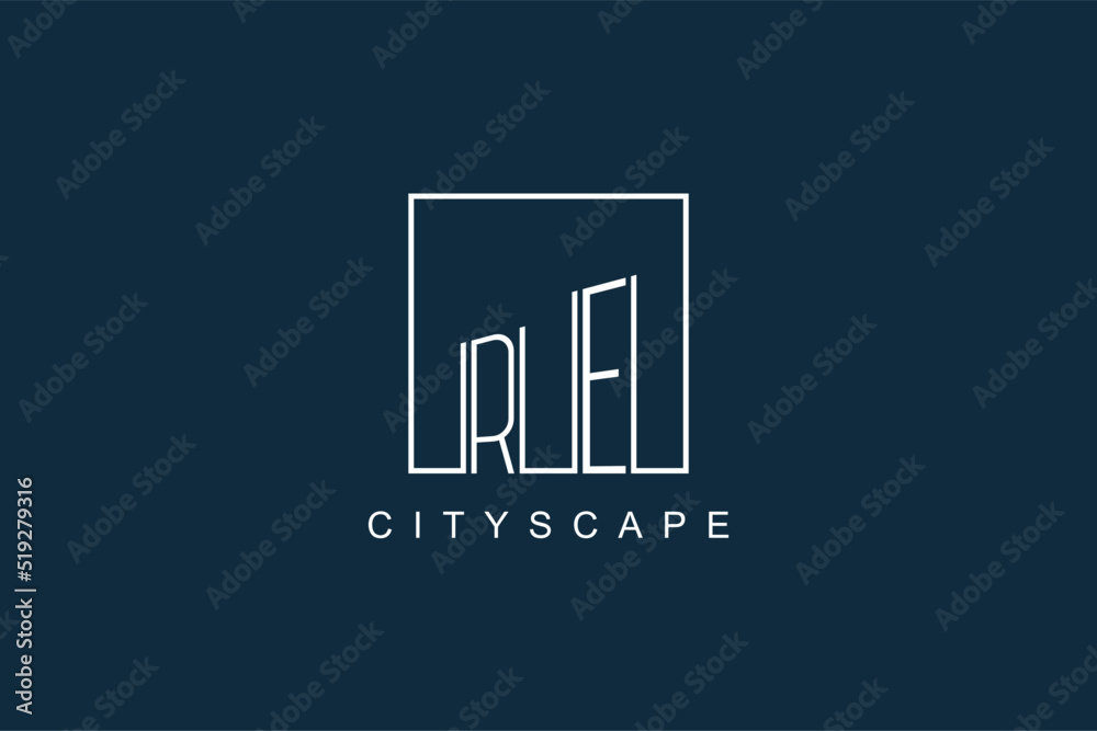 Initials RE logo with modern minimal elegant square line and abstract ...