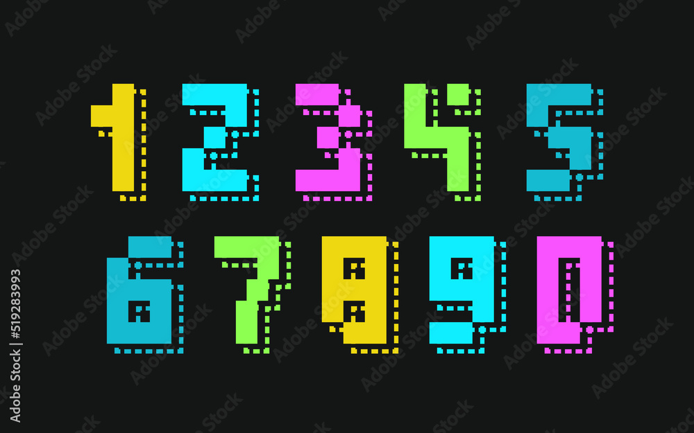 Number vector set neon color style modern typography for kids game ...