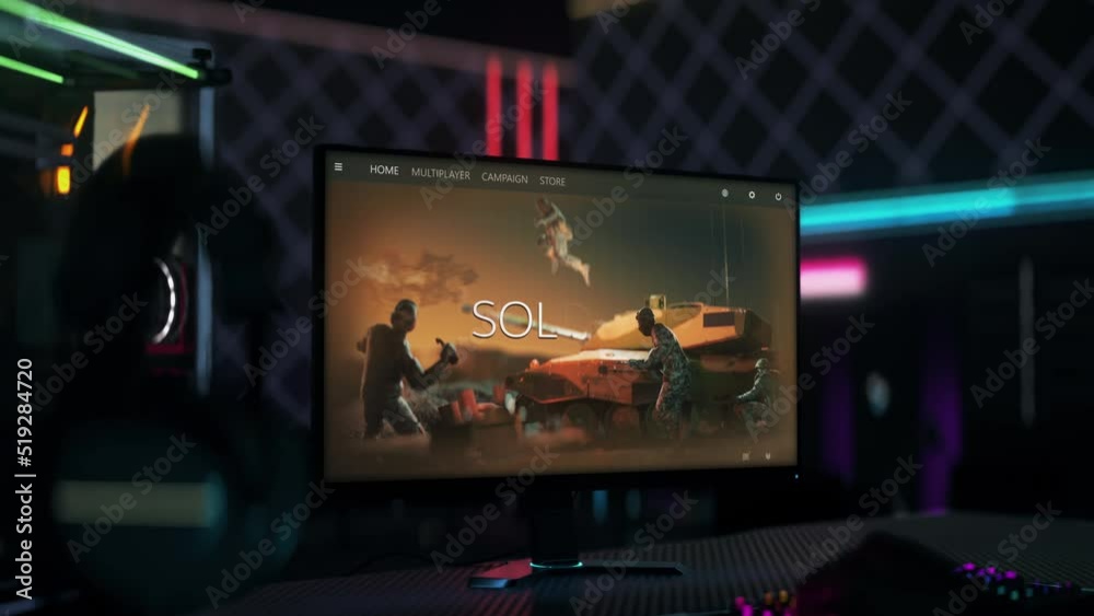 Pressing Quick Play Button In Military Shooter Menu To Start Gaming ...