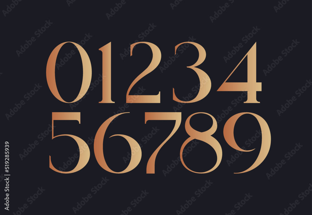 Number set elegant sans serif golg style modern typography for poster ...