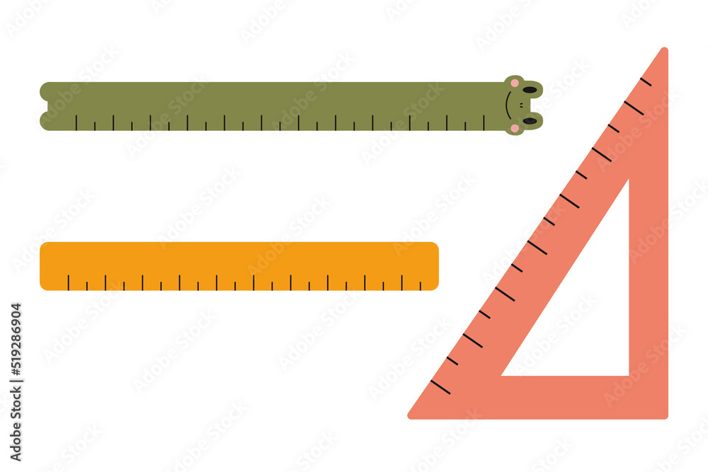 Ruler, Triangle Ruler for School, cartoon style. Cute stationery ...