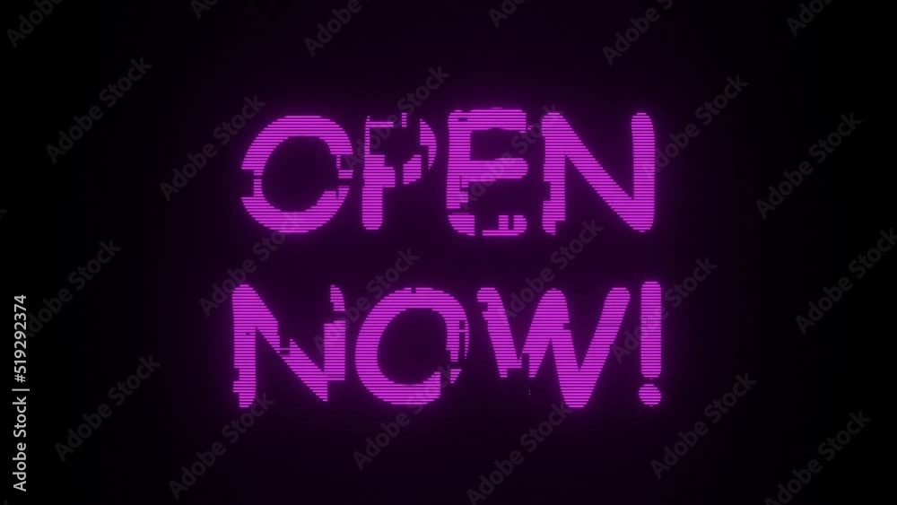 OPEN NOW neon style background animated text with blinking animation ...