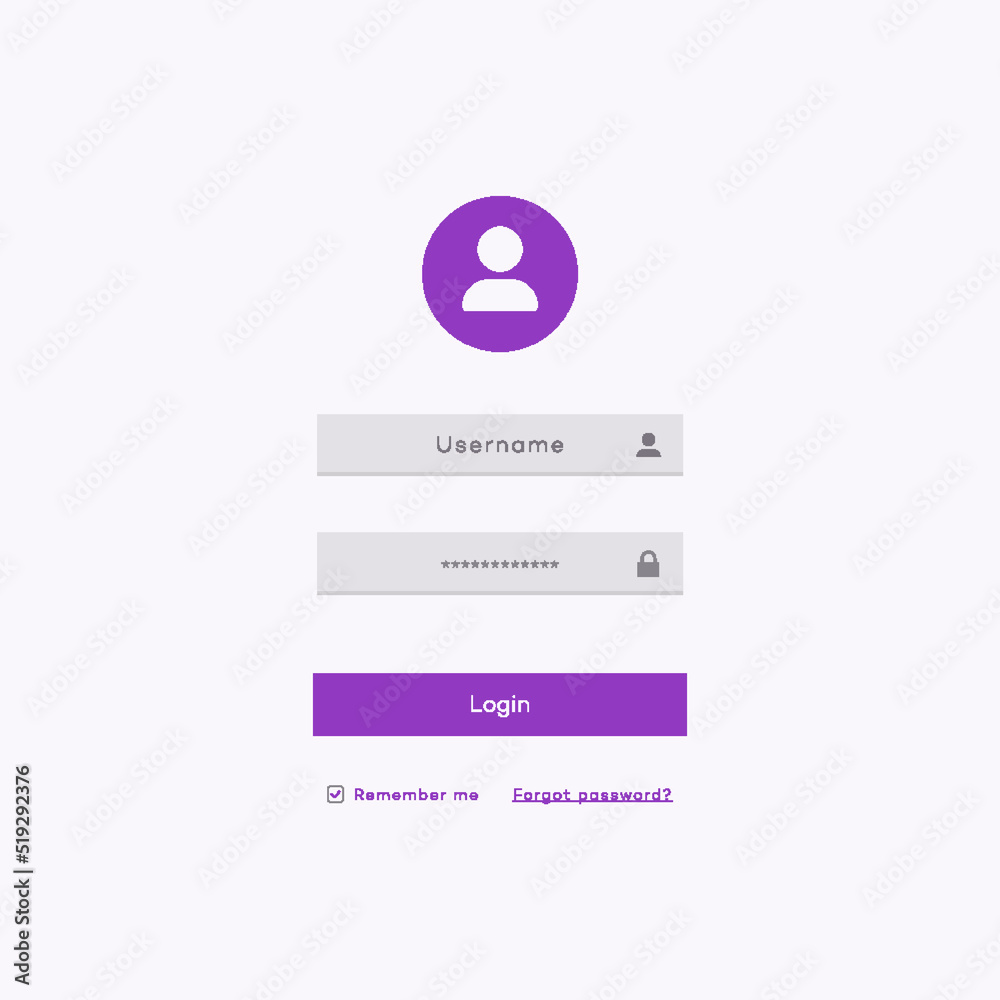 Simple login form page template flat style for app development ...
