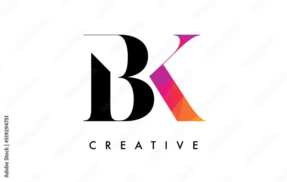 BK Letter Design with Creative Cut and Colorful Rainbow Texture Stock ...