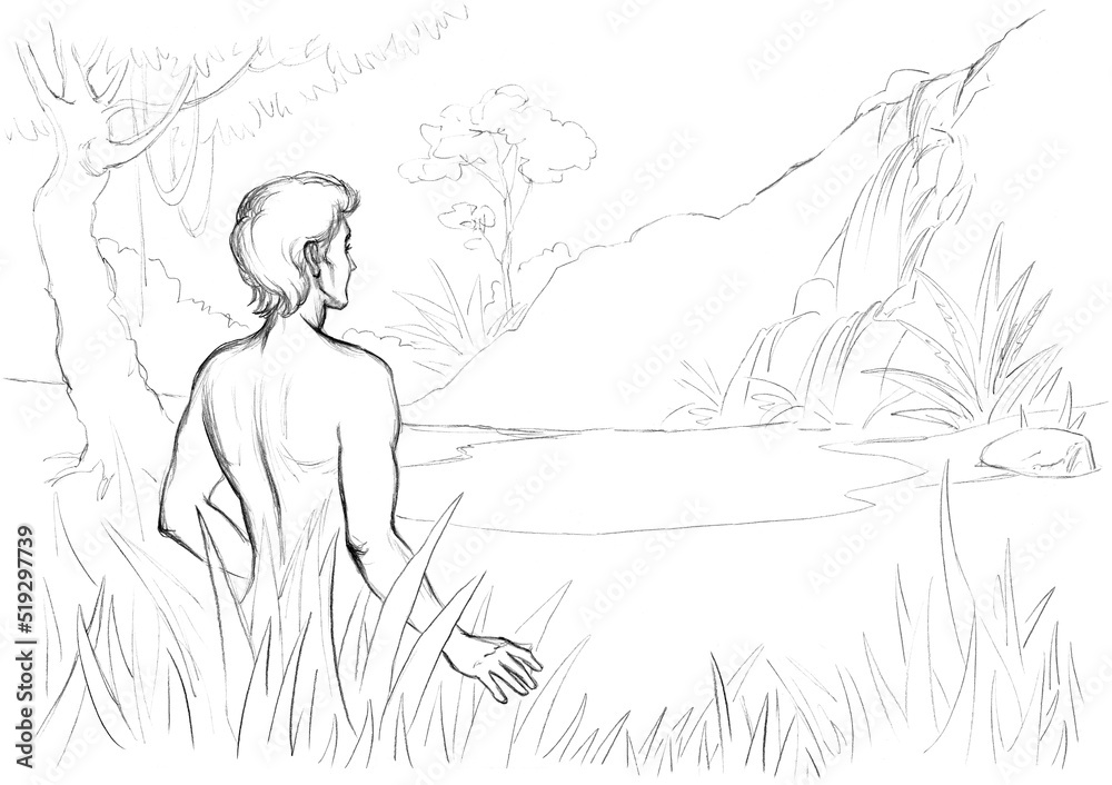 Creation of Adam. Pencil drawing Stock Illustration | Adobe Stock