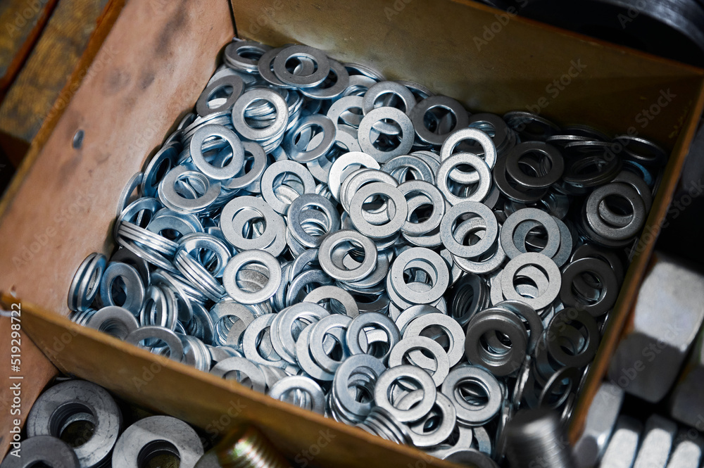 Hardened blued bolts for fastening in cells of plywood crate Stock ...