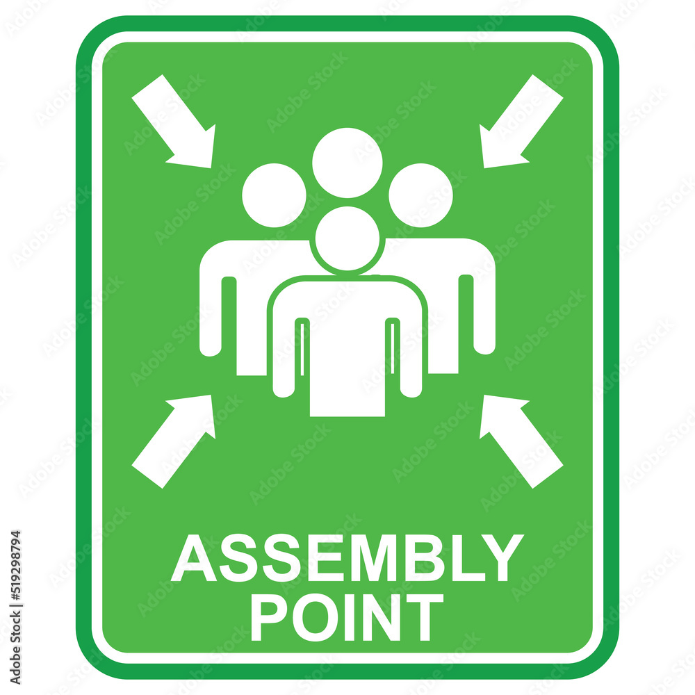 Assembly Point, green and white signs Stock Vector | Adobe Stock
