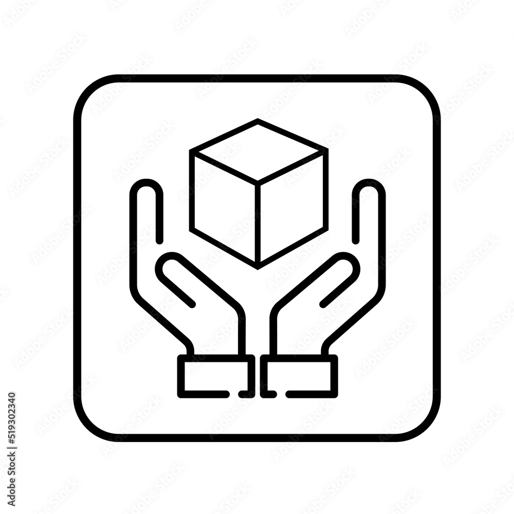 handle with care icon. caution symbol. handling icon. box and hands ...