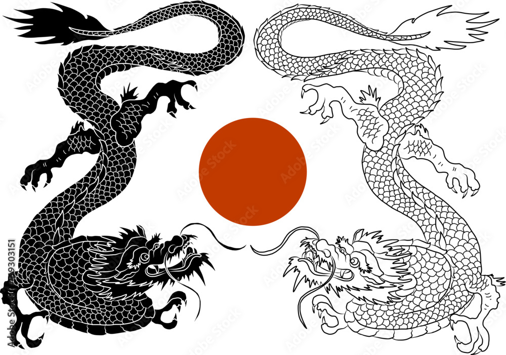 Japanese red dragon tattoo.Dragon on red background for Chinese New ...