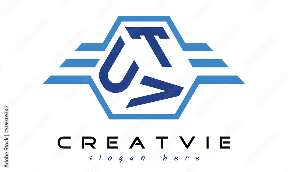 UTV three letter geometrical wings logo design vector template ...