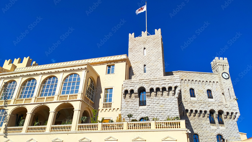 Monaco, October 6, 2021: Prince's Palace of Monaco. St Mary's Tower was ...