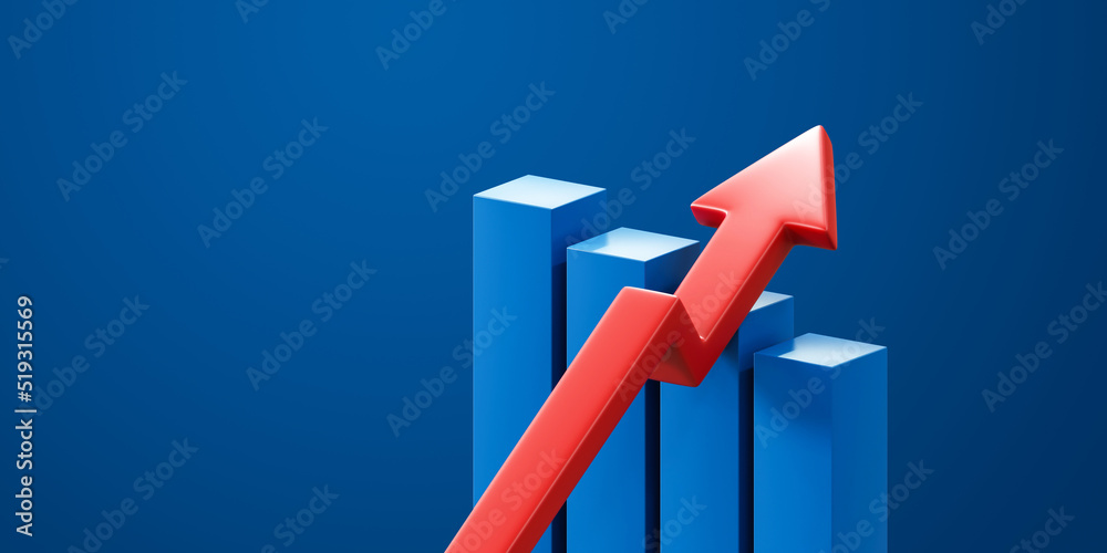 Blue 3d growth business graph on success financial background with red ...