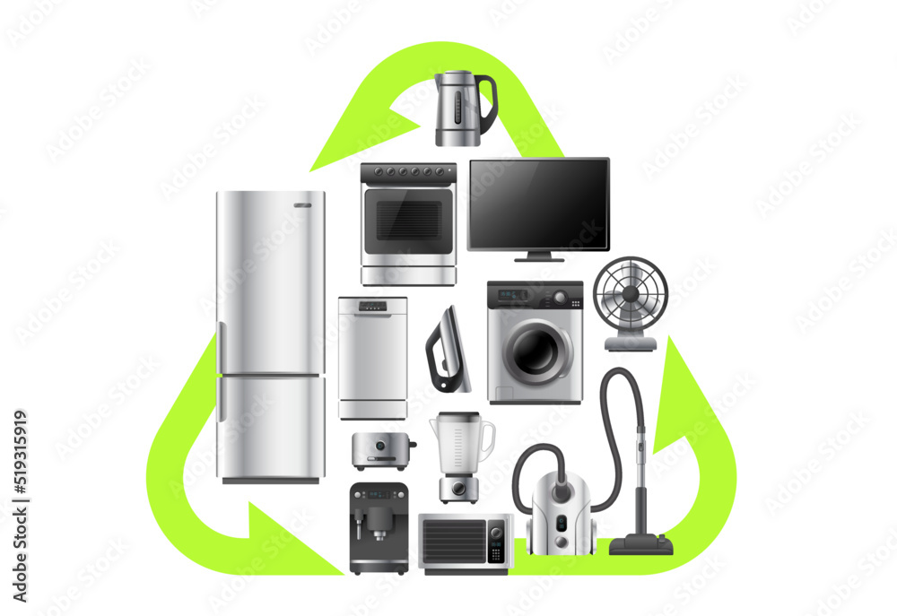 Vector illustration of green arrow and realistic silver color different ...