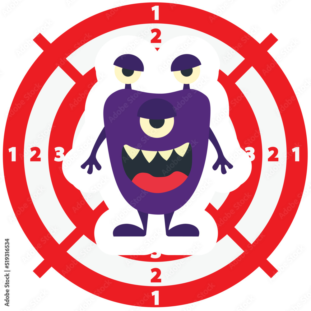 Target with monster flat style lilac color on white background for ...