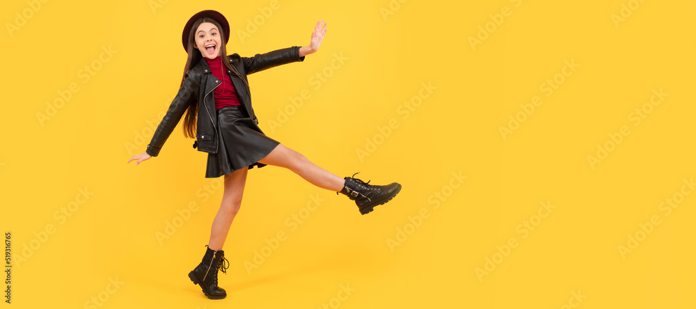 back to school. tween hurry up. childhood happiness. happy girl in ...
