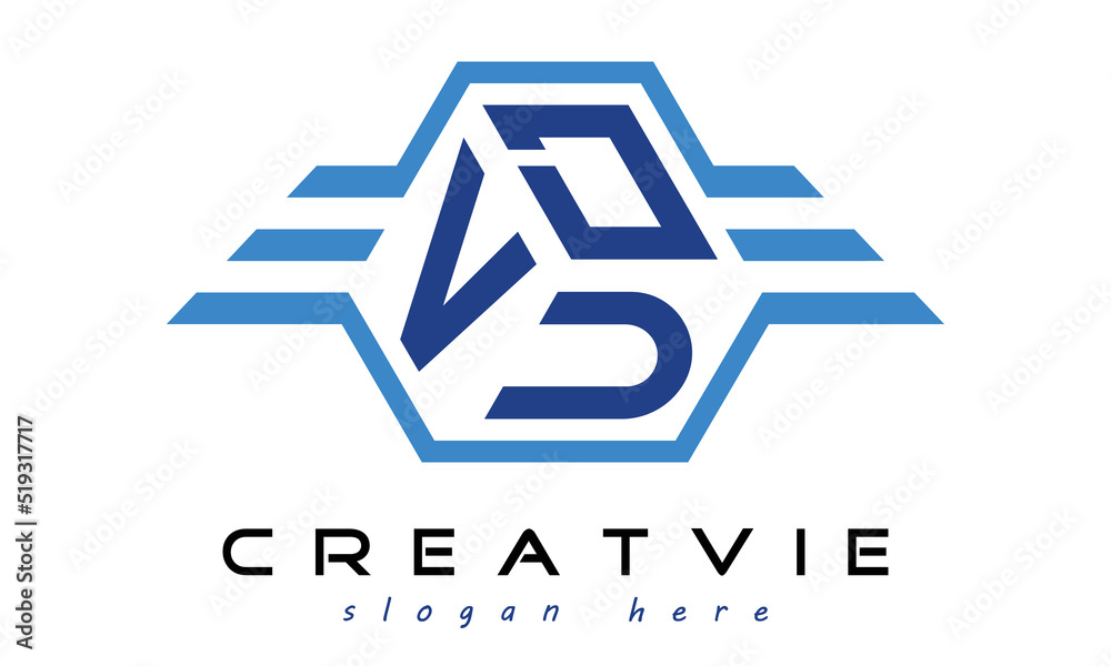 VDU three letter geometrical wings logo design vector template ...