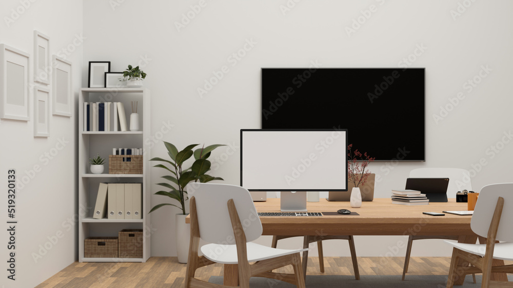 Modern minimal office co-working space room interior design with ...