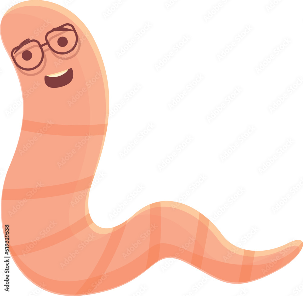 Worm in glasses icon cartoon vector. Pink mascot. Garden plant Stock ...