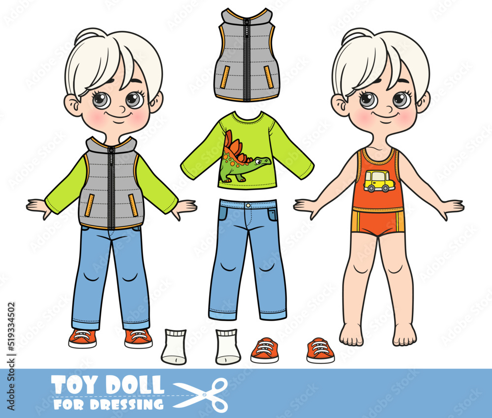 Cartoon blond boy dressed and clothes separately - T-shirt with long ...