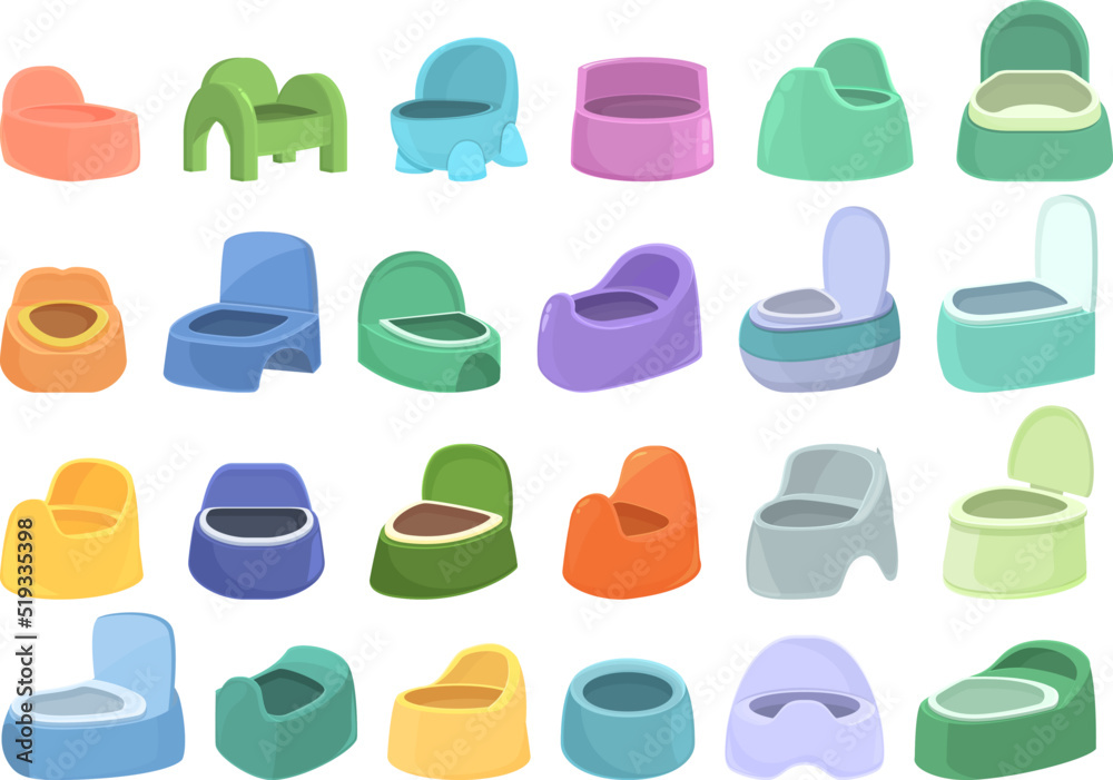 Childrens potty icons set cartoon vector. Baby toilet. Child pot Stock ...