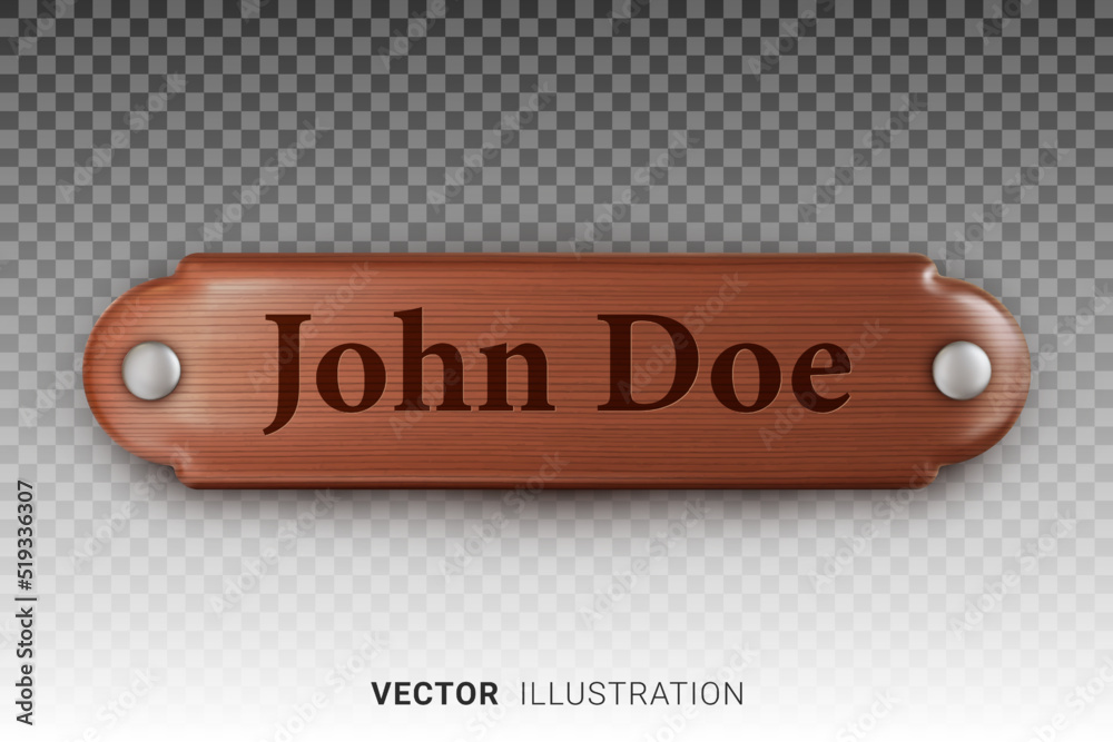 Realistic wooden nameplate. Retro style, wood texture. 3D vector ...