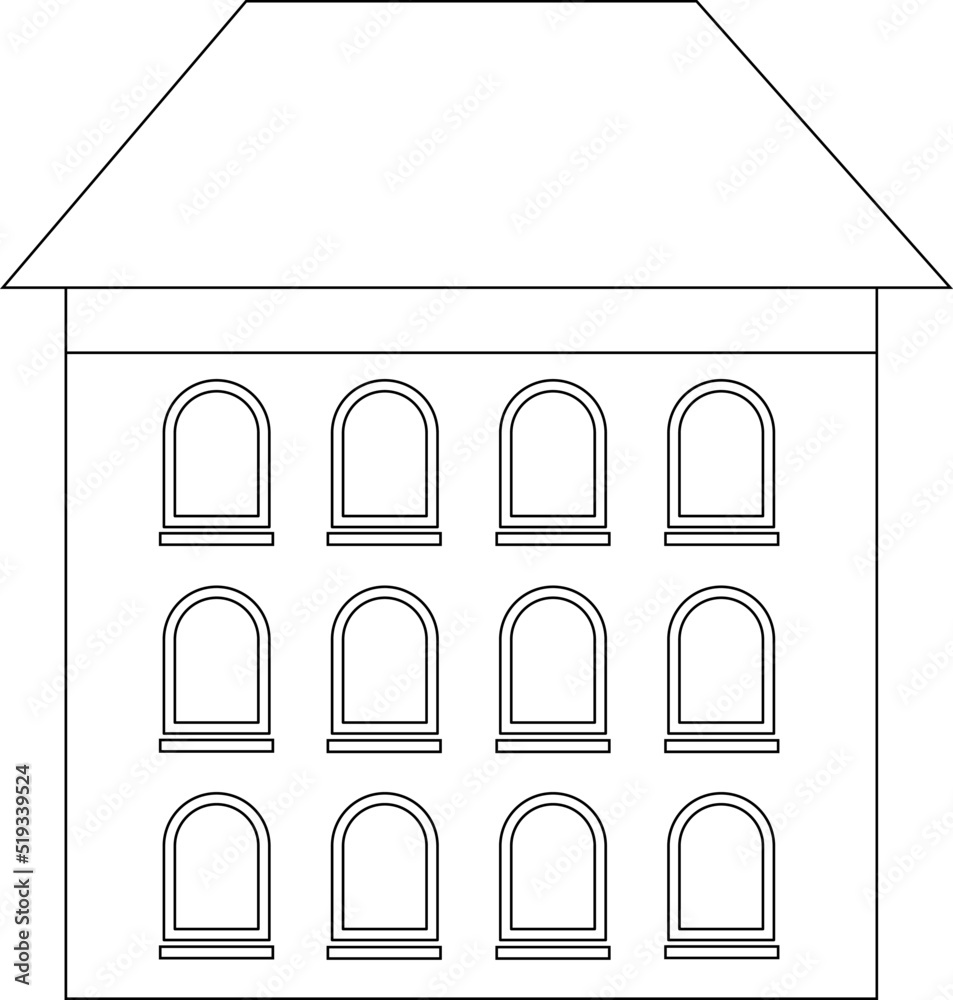 Vector coloring house. A simple drawing of a house for coloring. Three ...
