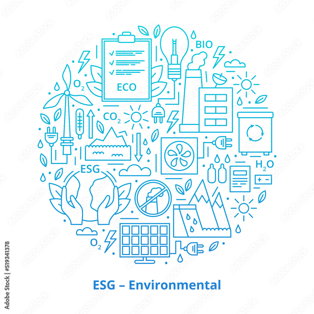 Set of ESG, ECO, BIO icons. ESG environmental criteria, icons placed in ...