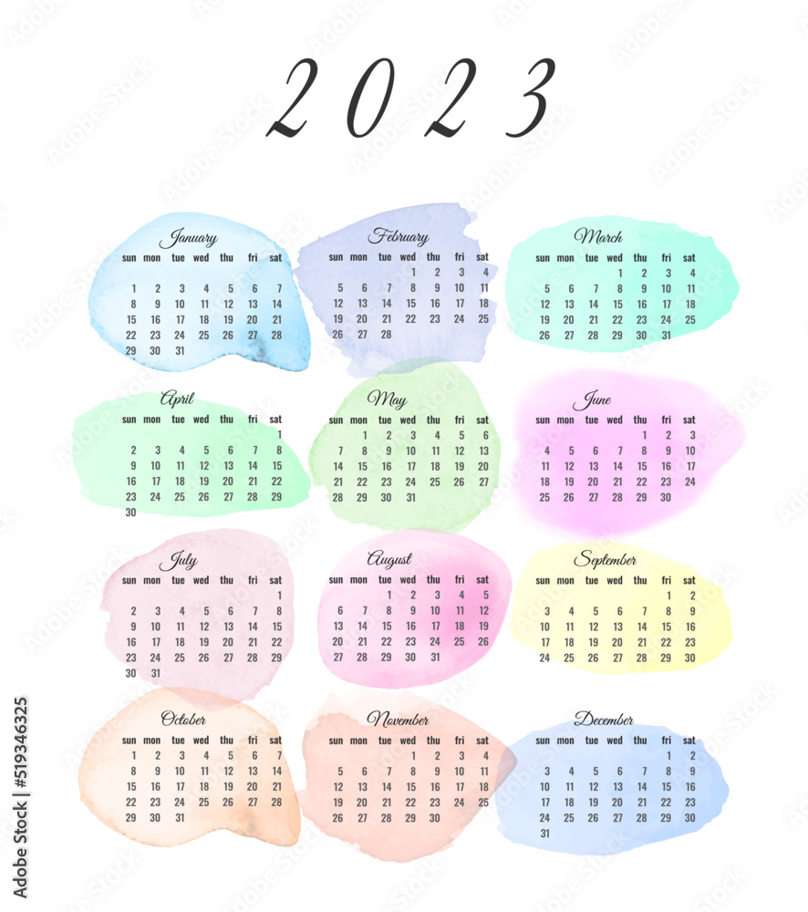 2023 Calendar year vector illustration. The week starts on Sunday ...