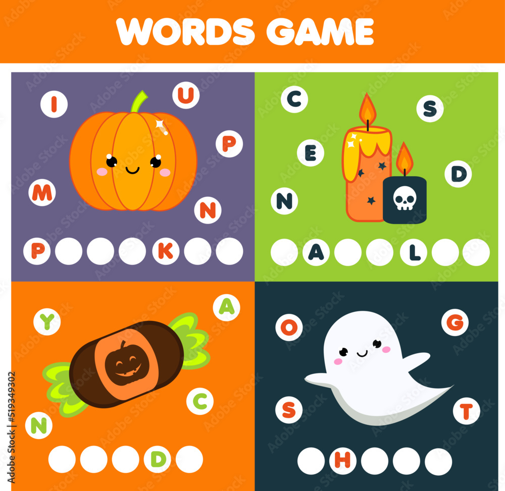 Halloween theme word game for kids and toddlers. Educational children ...