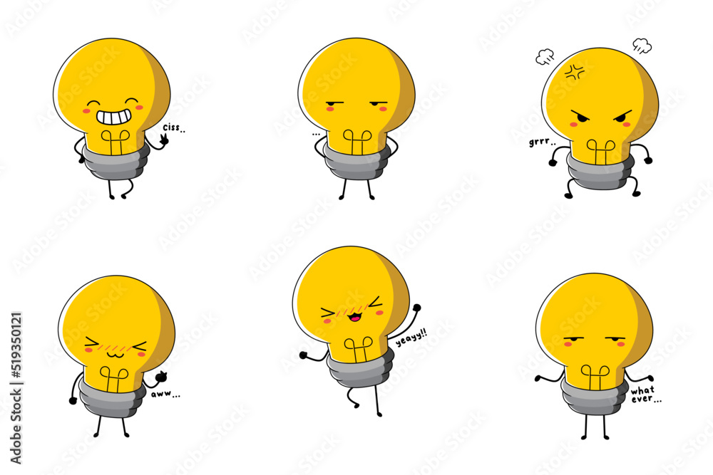 vector illustration of cute light bulb emoji Stock Vector | Adobe Stock