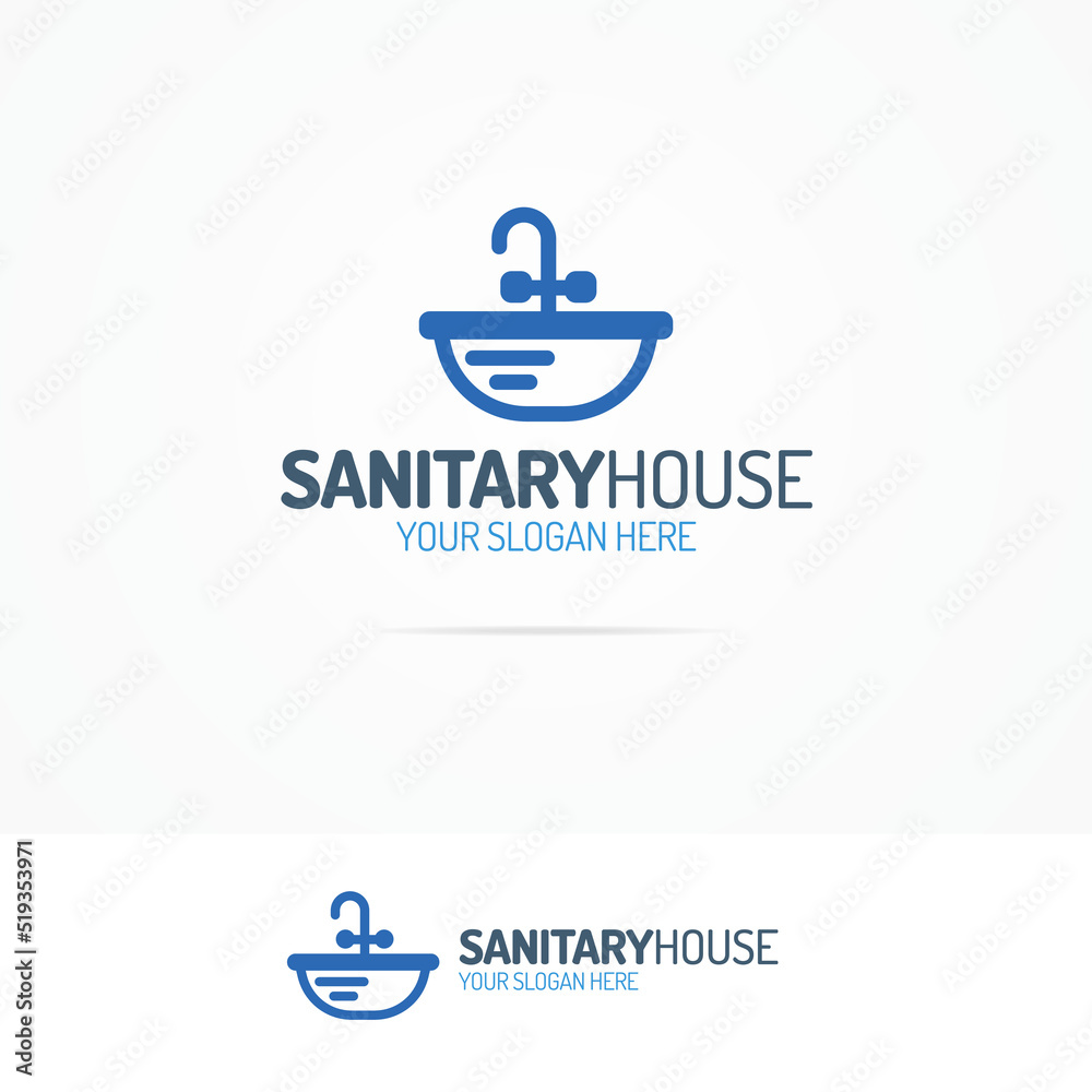 Sanitary house logo set with sink icon line style for used sanitary and ...