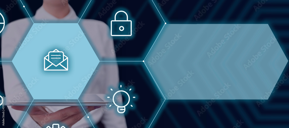 Businesswoman Holding A Tablet With Digital Symbols And Mail Envelope ...