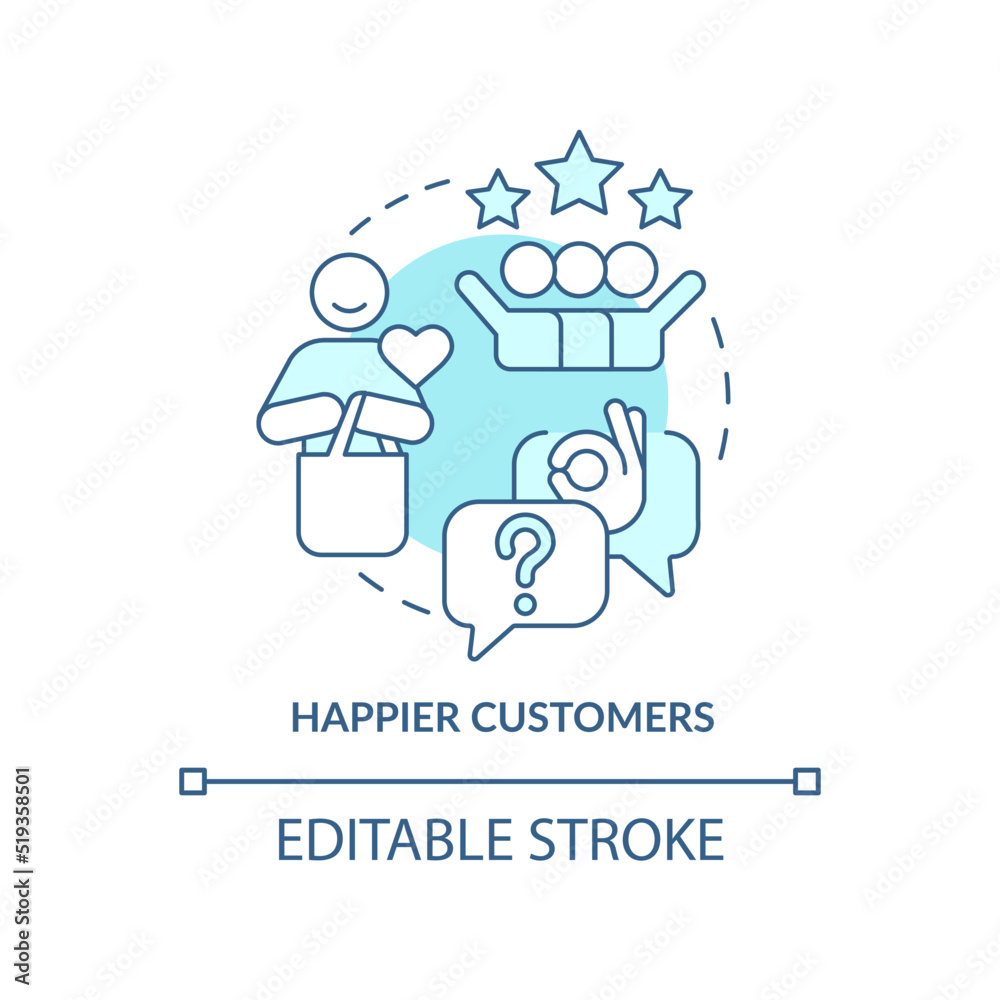 Vetor de Happier customers turquoise concept icon. Tracking customer ...