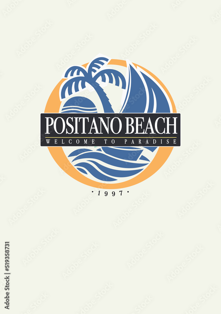 positano beach graphic tropical vector logo lockup Stock Vector | Adobe ...