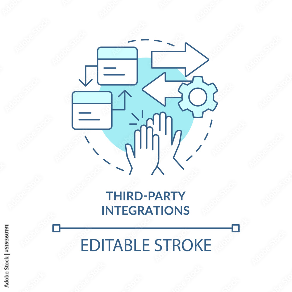 Third party integrations turquoise concept icon. Customer engagement ... Third party integrations turquoise concept icon. Customer engagement ...
