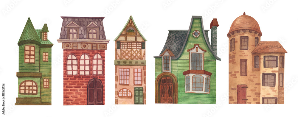 House home cottage cosy building estate painted by watercolor isolated ...