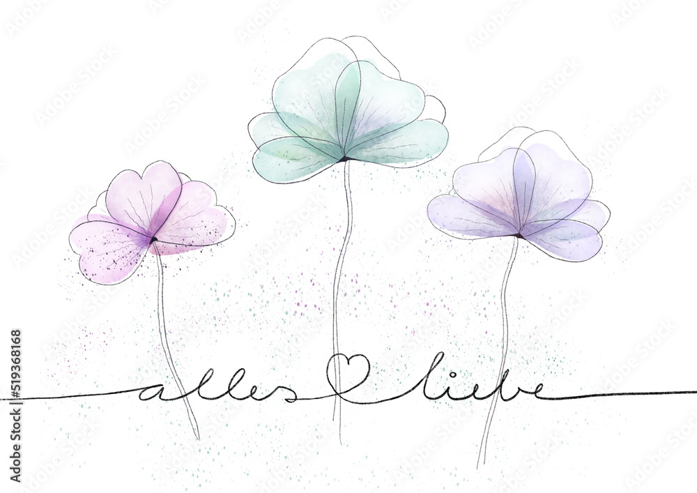 Alles Liebe Geburtstag Glückwunsch Karte zarte Blumen in Pastell ...