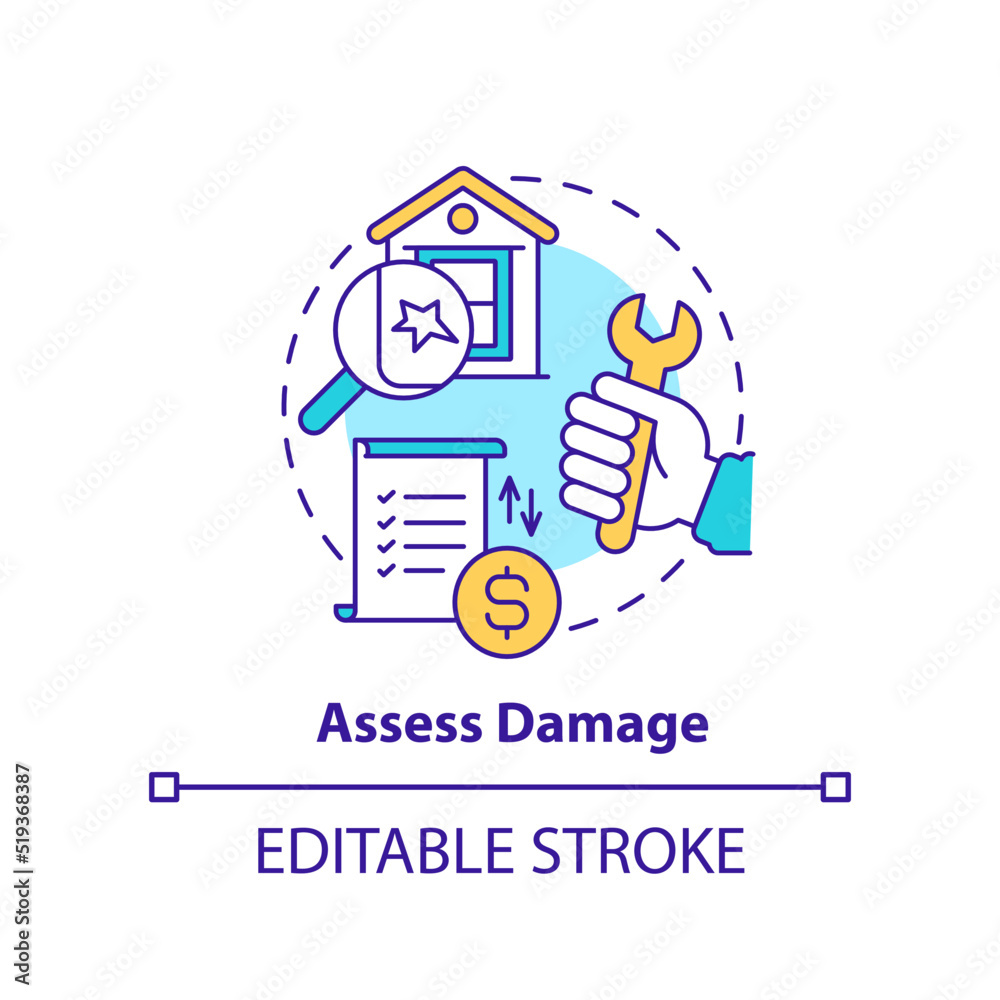 Assess damage concept icon. Hailstorm safety abstract idea thin line ...